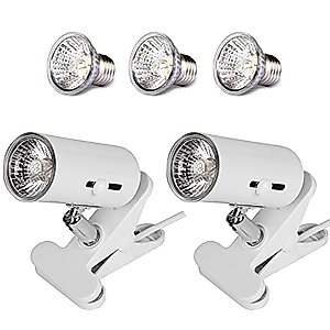 2-Pack Adjustable White Reptile Clamp Heat Lamp Fixture Holder with 3-Pack 50W Sun Basking Spot Lamp,Suitable for Aquarium, Reptiles,Lizard, Turtle, Snake