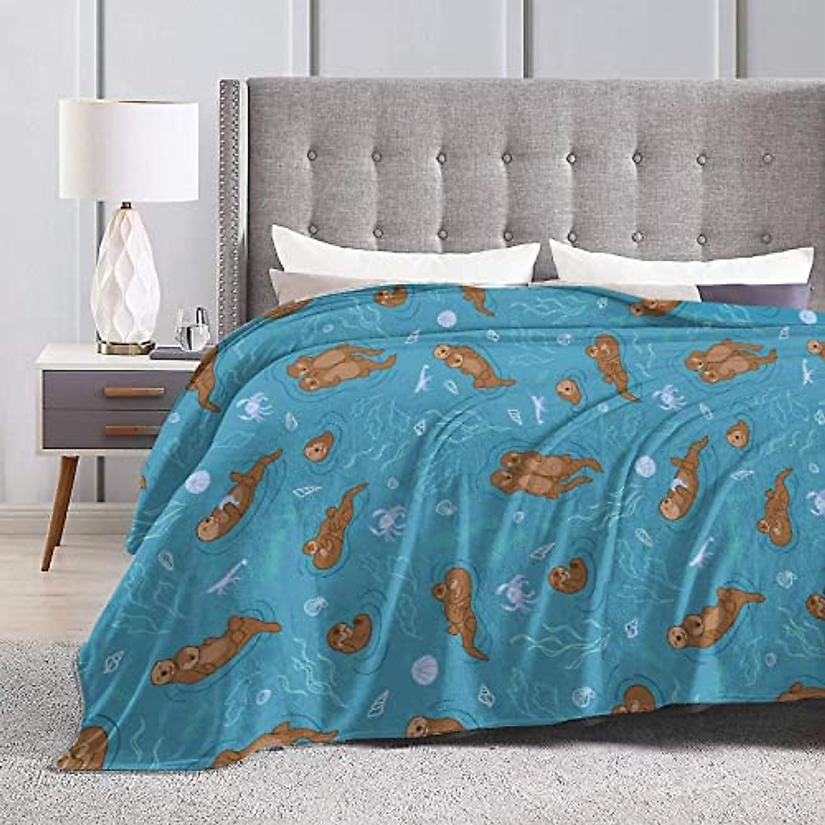 Boceoey Sea Otter Fleece Blankets Twin Size - Blanket for Bed, Sofa, Couch, Camping and Travel - Warm Lightweight Throw for Office Bedroom - Fluffy Soft Plush Blanket 60x80 Inches