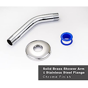 SENLO 6 Inch Shower Arm and Flange Polish Chrome, Showerhead Extension Extender Pipe Arm with Stainless Steel Flange, Rain Shower Angled Solid Brass for Wall Mount Replacement Bathroom Fixture Part
