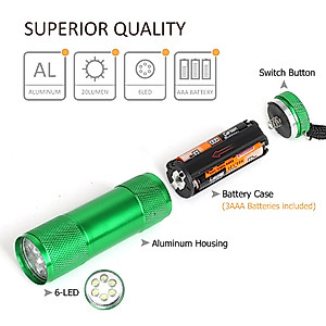 FASTPRO 20-Pack Aluminum 6-LED Flashlights Set with Lanyard and AAA Batteries Included and Pre-Installed