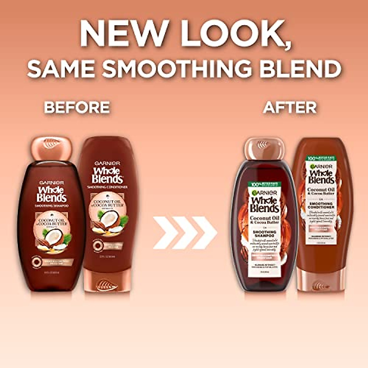 Garnier Whole Blends Coconut Oil & Cocoa Butter Smoothing Shampoo and Conditioner Set for Frizzy Hair, 22 Fl Oz (2 Items), 1 Kit (Packaging May Vary)