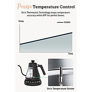 COSORI Electric Gooseneck Kettle with 5 Variable Presets, Pour Over Kettle & Coffee Kettle, 100% Stainless Steel Inner Lid & Bottom, 1200 Watt Quick Heating, 0.8L, Matte Black