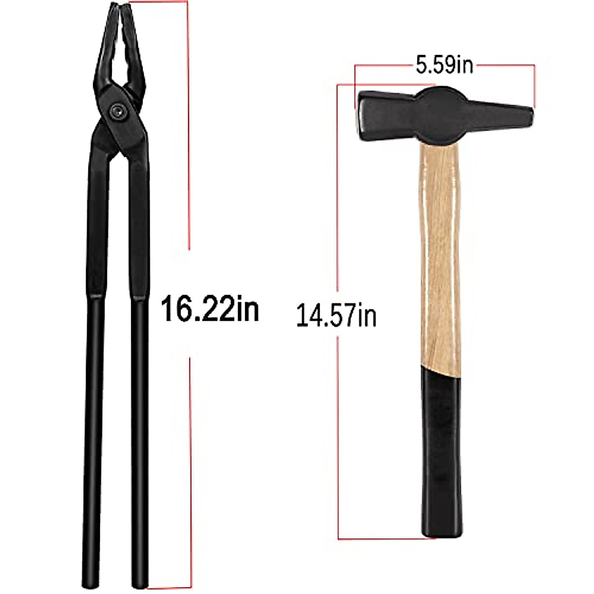 Blacksmith Forging Tools Kit Wolf Jaw Tongs (16'') & Blacksmith Hammer Anvil Blacksmithing Tongs Hammer Forge Tools For Making Knife, Forged Tongs