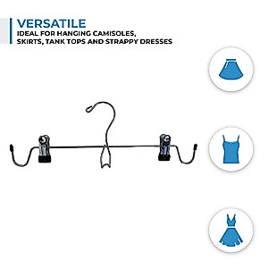 USTECH Cami Space Saving Closet Hangers with Rubber Coated Tips | Steel Pant Hangers with Clips for Tank Tops & Lingerie | Non-Slip Skirt Hangers with Metal Clip Hook for Multipurpose | Pack of 12