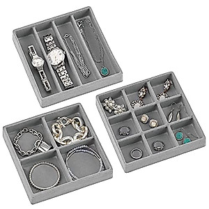 mDesign Plastic 3-Drawer Jewelry Organizer Box for Storage on Dresser, Vanity, Countertop - Holds Earrings, Bracelets, Necklaces, Bangles, Rings - White/Gray