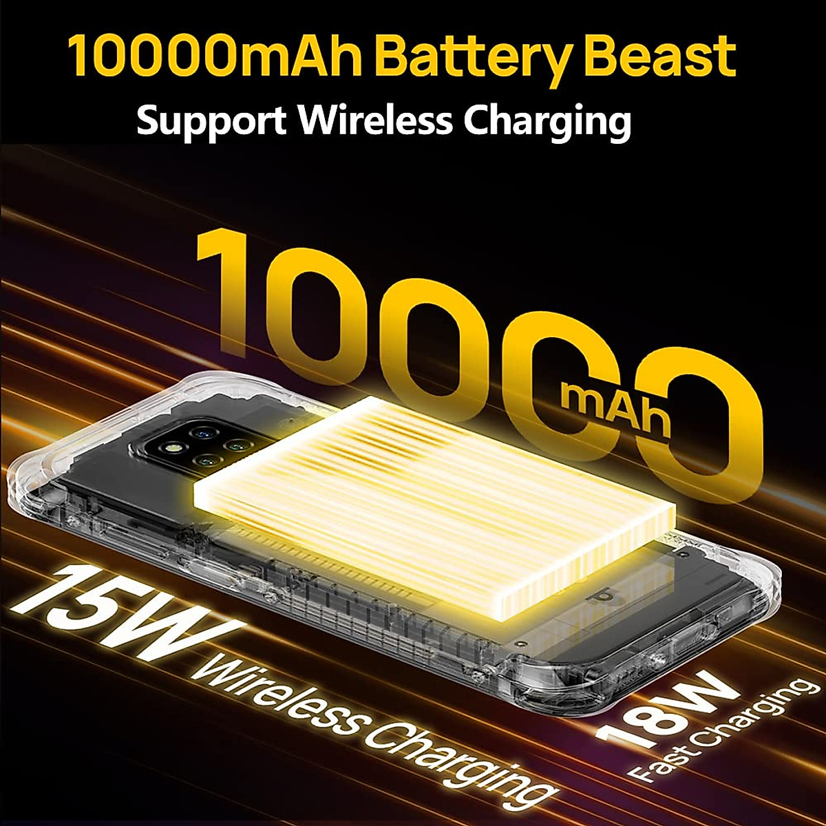 Ulefone Power Armor 14 Pro 10000mAh Rugged Smartphone 2023, Android 12 6GB+128GB IP68 Waterproof Phone, 20MP Triple Rear Camera, Wireless Charging, 6.52"HD+ Screen Dual SIM 4G Rugged Phone OTG NFC FM