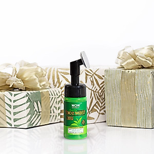 WOW Skin Science Green Tea Foaming Face Wash w/Soft Brush- Refreshing, Clarifying Facial Cleanser with Antioxidant Green Tea & Aloe Vera Extract - All Skin Types (100 ml)