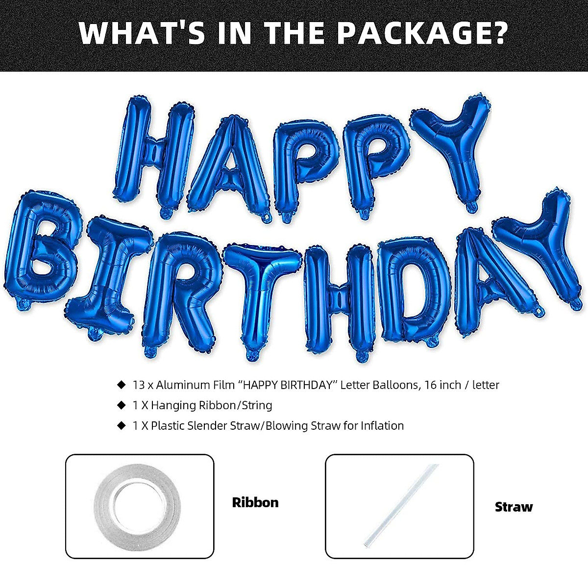 Happy Birthday Balloon Banner Letter Party Decorations | 16 Inch 3D Letter Aluminum Foil Inflatable Letter kit set | Party Decor and Event Supplies | Letter Balloon Sign Birthday Party Decor