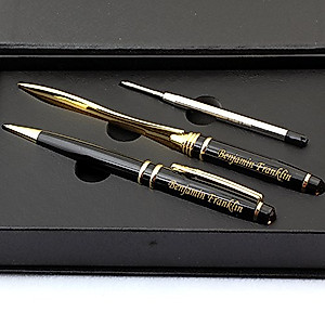 Free Engraving - Brass, Roller Ballpen, Refillable Pen, Ballpoint pen, Ball pen, Letter Opener Envelope Slitter Gold Letter Opener Gifts for Men, Women, Classy Gift Box, Free Customization (Black)