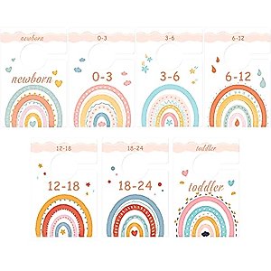 Jetec 7 Pieces Baby Closet Size Dividers Nursery Closet Dividers Watercolor Rainbow Closet Dividers Nursery Wardrobe Baby Clothes Hangers from Newborn to Toddlers Boy Girl for Baby Shower