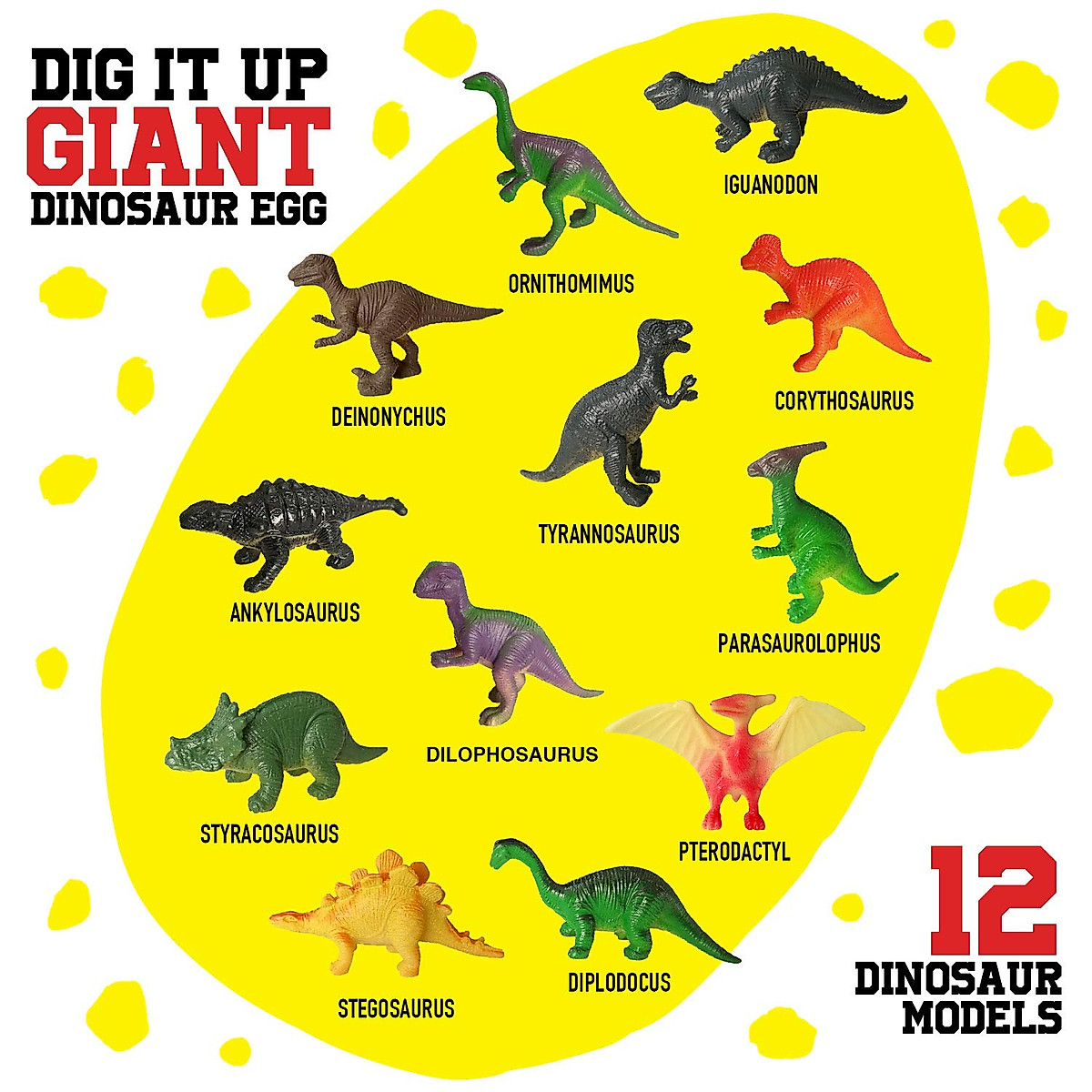 XXTOYS Dino Egg Dig Kit, Unearth Jumbo Dino Egg with 12 Different Dinosaur Toys - Educational Science STEM Toys for Kids 5-7, Dinosaur Eggs Toys Easter Gifts for Boys & Girls