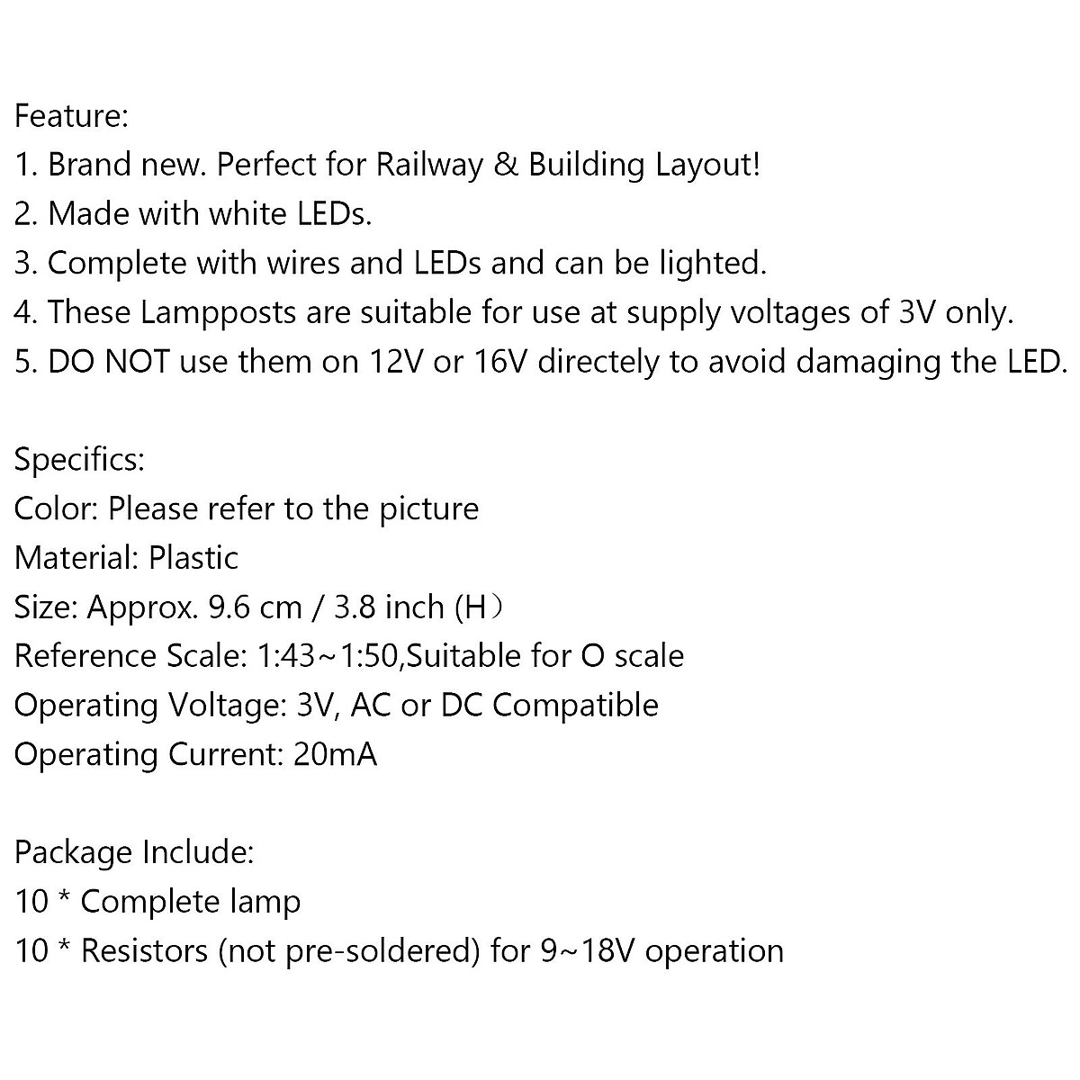 Artudatech 10PCS LCX04 Model Railway Lamppost Lamps Street Lights O Scale LEDs