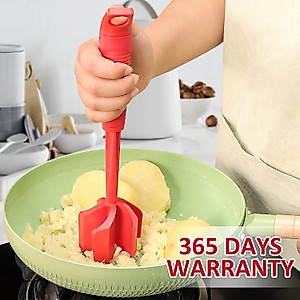 Ourokhome Upgrade Meat Chopper and Potato Masher, Heat Resistant Ground Meat Smasher for Hamburger, 5 Curved Blades Ground Beef Smasher, Nylon Non Stick Mixer, Stirrer and Kitchen Gadgets, Red