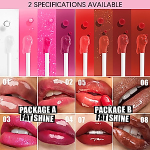 4 Colors Lip Oil Lip Glaze,Fat Lip Oil Big Brush Head Hydrating Lip Glow Oil,Shiny Transparent Lip Gloss Plumping,Long Lasting Nourishing Non-sticky Fresh Clear Smooth Lip Care-A