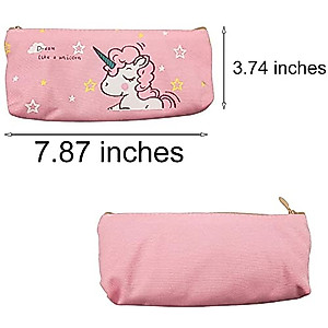 MOMOONNON 4PCS Cute Unicorn Cartoon Zipper Pencil Case Pouch Pen Holder Makeup Bag Organizer Canvas Stationery Storage Bag for Kids Girls