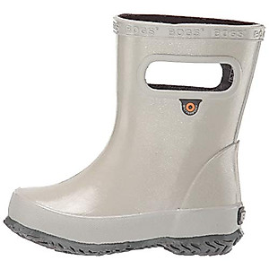 Bogs Skipper Rubber Waterproof Boys and Girls Rain Boot, Glitter-Silver, 6 US Unisex Infant