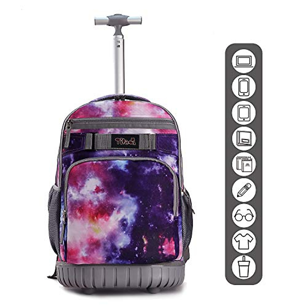 Tilami Rolling Backpack 19 inch with Lunch Bag Wheeled Laptop Backpack, Galaxy Purple