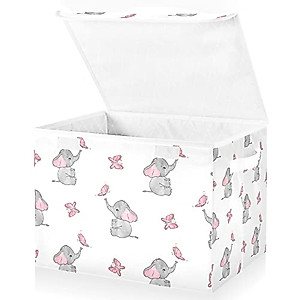 innewgogo Elephant Butterfly Storage Bins with Lids for Organizing Baskets Cube with Cover with Handles Oxford Cloth Storage Cube Box for Living Room