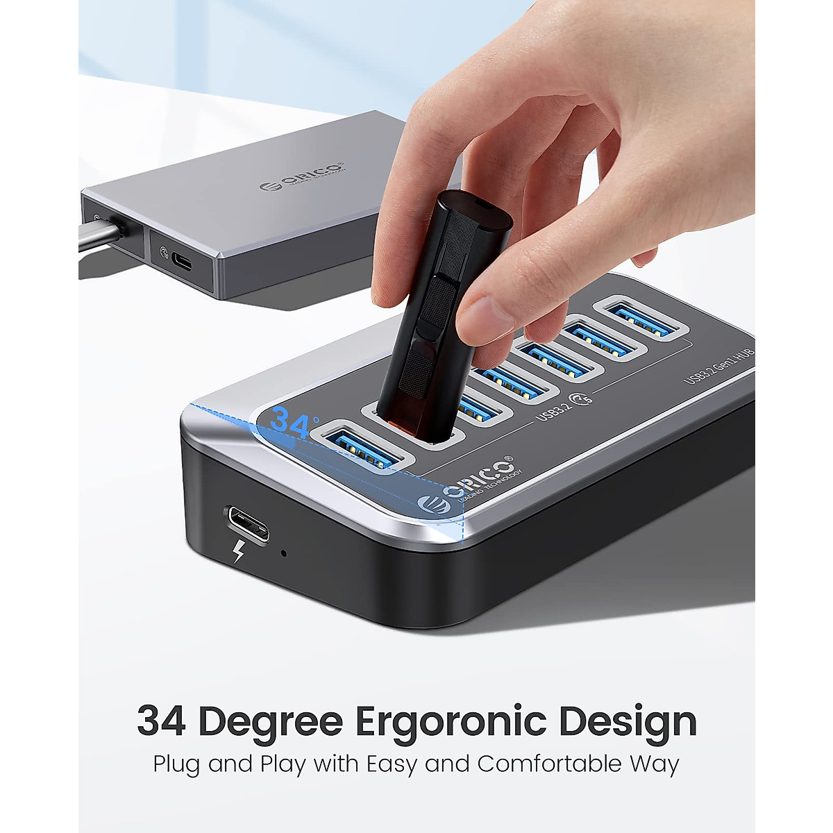 ORICO USB 3.0 Hub [5Gbps], 7 Port USB Hub with 1.64Ft USB-C Cable and USB-A Adapter, USB 3.2 Gen1 Splitter for iMac, All MacBooks, Mac Mini