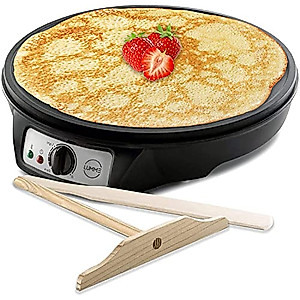 Lumme Crepe Maker - Nonstick 12-inch Breakfast Griddle Hot Plate Cooktop with Adjustable Temperature Control and LED Indicator Light, Includes Wooden Spatula and Batter Spreader.