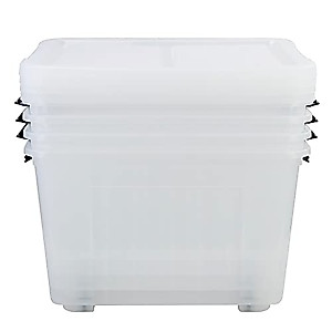 Easymanie 50 Quart Plastic Wheeled Storage Bin, 4 Packs, Plastic Latching Storage Box