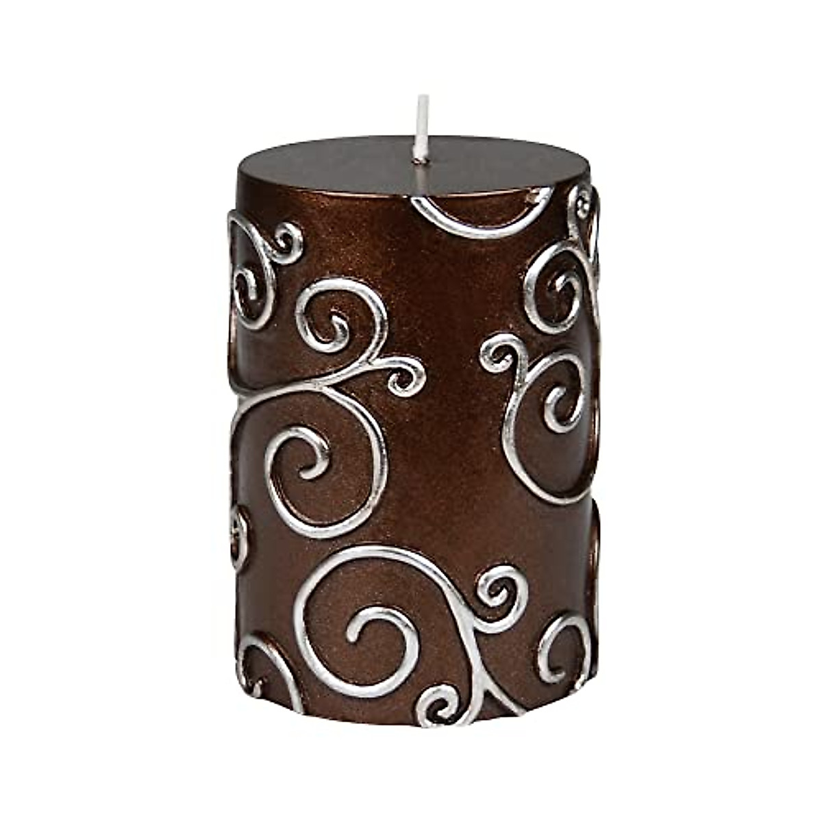 Zest Candle Pillar Candles, 3 by 4-Inch, Brown Scroll