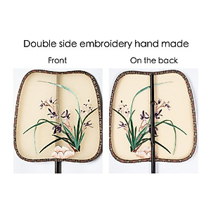 HangErFeng Mulberry Silk Double-sided Hand made Embroidered Fans Classical Hanfu Accessories Chinese Fan Orchid 35