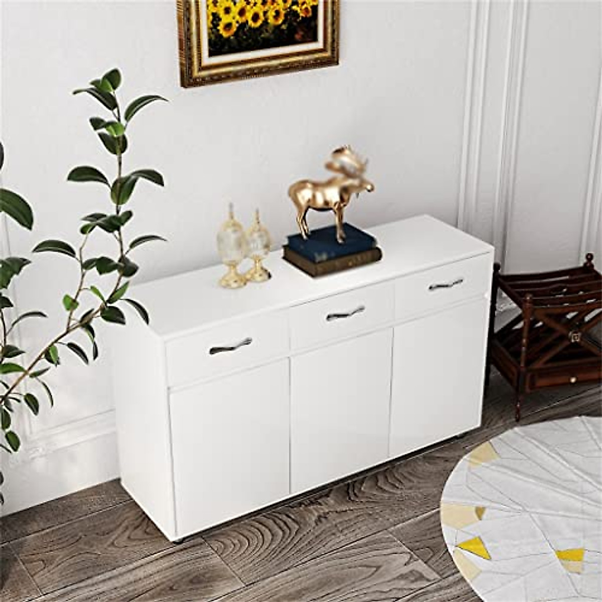 SEASD 52 Inch Large Sideboard Set 3 Door Buffet Easy to Assemble, Suitable for Living Room Home Decor and Storage