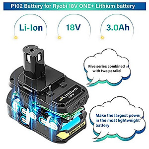 3.0Ah 18V Replacement Lithium Battery Compatible with Ryobi 18V Battery for P102 P103 P104 P105 P107 P108 P109 P190 P122 Cordless Tool Battery