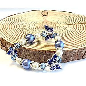 fiona Butterfly Bracelet - Butterfly Jewelry Gift For Women Girls - Butterfly Lovers Gift Stretch Bangle (Blue)