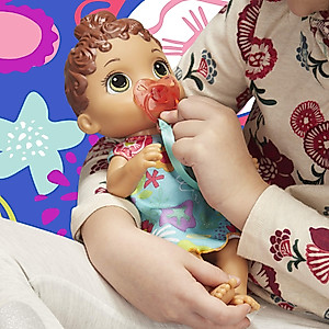 Baby Alive Baby Lil Sounds: Interactive Brown Hair Baby Doll for Girls & Boys Ages 3 & Up, Makes 10 Sound Effects, Including Giggles, Cries, Baby Doll with Pacifier