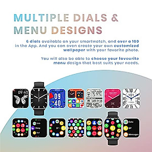 yussa Blood Pressure Smartwatch | Android Smartwatch &iPhone Compatible | Answer/Make Calls | Speaker | 2Straps | 1.86'' Full Screen | Fitness &Health Tracking | +20 Sports | Man and Woman (Dark)