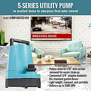 Little Giant 5-MSP 115-Volt, 1/6 HP, 1500 GPH Aluminum Manual Utility Pump, 10-Ft. Cord, Blue, 505723