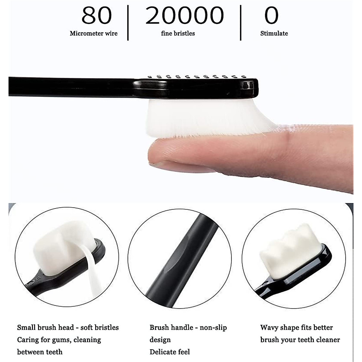 AUGESTPO 2022 BREVI Nordic-Inspired Premium Nano Toothbrush, Adult Extra Soft Toothbrush with 20000 Soft Bristles,Nano Toothbrush for Sensitive Gums (Black+White-Wave Head),5 Piece Set