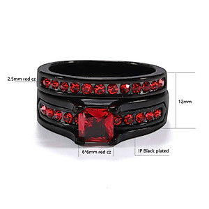 MASHAN Couple Rings Matching Rings His Her Ring Red CZ Women's Wedding Ring Sets Titanium Wedding Band