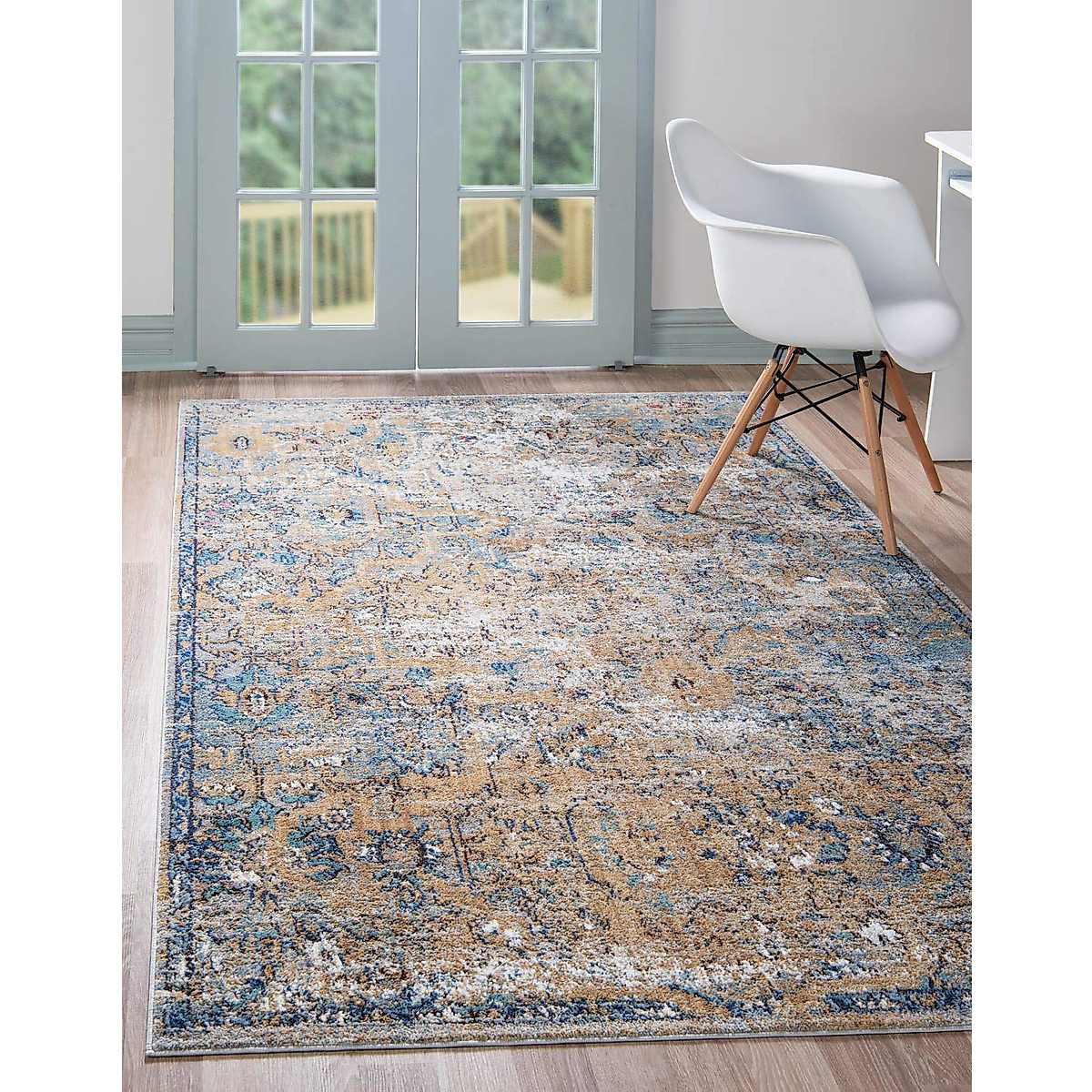Unique Loom Augustus Collection Rustic Traditional, Bohemian Area Rug, 3' 3" x 5' 3", Tan/Blue