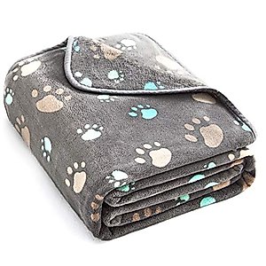 Allisandro 350 GSM-Super Soft and Premium Fuzzy Flannel Fleece Pet Dog Blanket, The Cute Print Design Washable Fluffy Blanket for Puppy Cat Kitten Indoor or Outdoor, Grey, 40 x 32 Inches