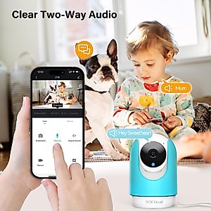 SV3C Indoor Security Camera 2K Pan/Tilt Wireless WiFi Pet Camera Temp & Humidity Cry Noise and Motion Detection, Two Way Audio 2.4G Baby Monitor IR Night Vision Compatible with Alexa