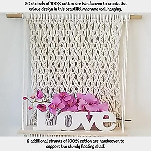 Sunshine Treasures Boho Chic Macrame Wall Hanging Floating Shelf. Colors: Natural White, Natural Wood; No Assembly Required