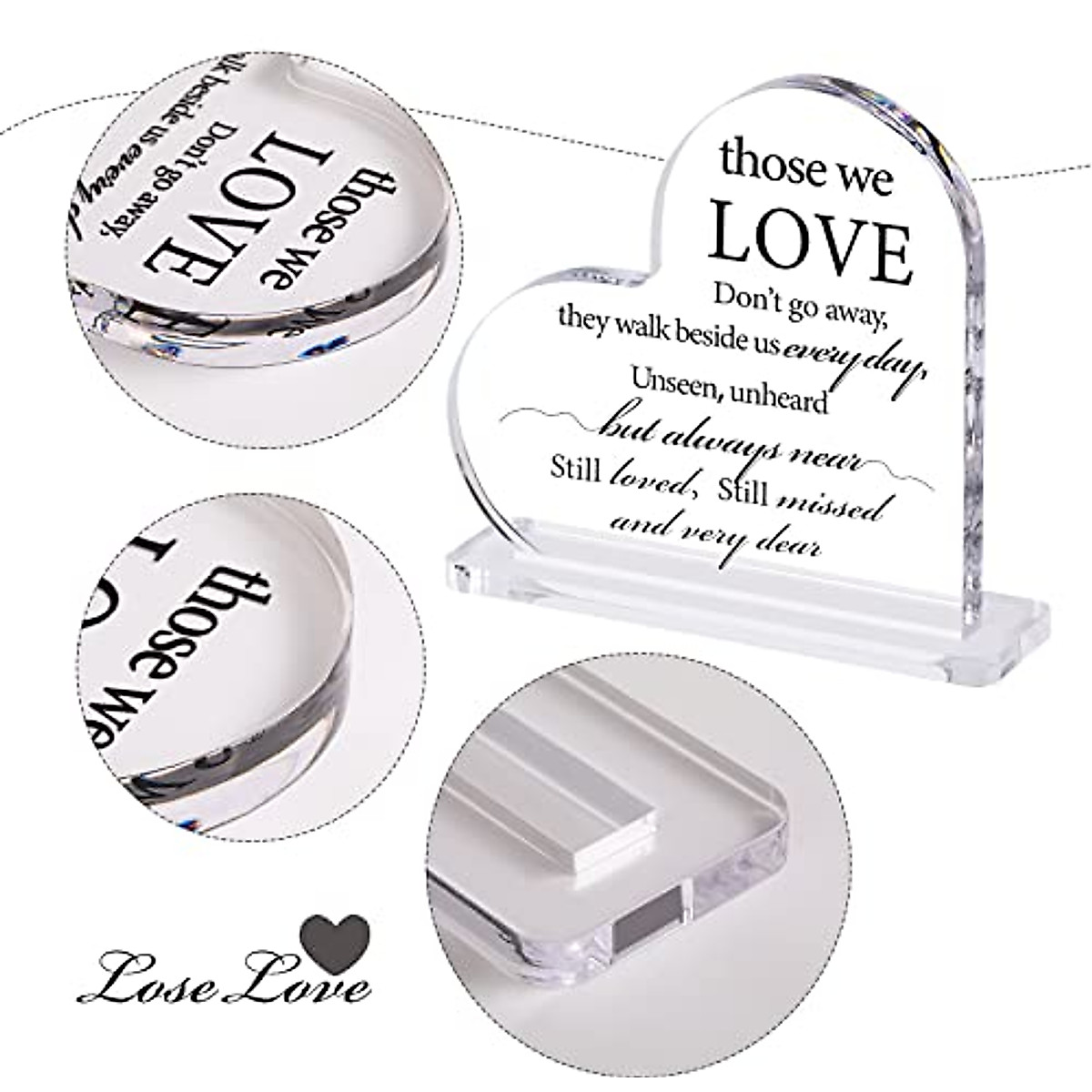 Qunrwe Sympathy Gift Memorial Bereavement Gifts,Acrylic Heart Condolence Gifts for Loss of Loved One,Loss of Father,Loss of Mother,Day of the Dead Table Decorations Remembrance Gifts