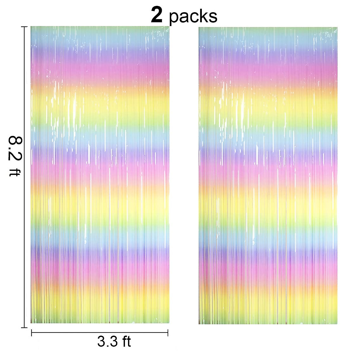 Rainbow Gradient Foil Fringe Curtain - LILF 2 Packs of 3.3ft x 8.3ft Ombre Tinsel Streamers for Bridal Baby Shower Kids Ice Cream Birthday Party Photo Booth Backdrop Decoration Props