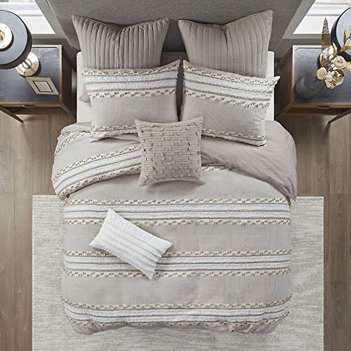 INK+IVY 100% Cotton Comforter Set Trendy Stripe Textured Design, Modern Down Alternative, All Season Cozy Bedding with Matching Shams, King/Cal King, Taupe Jacquard Stripes
