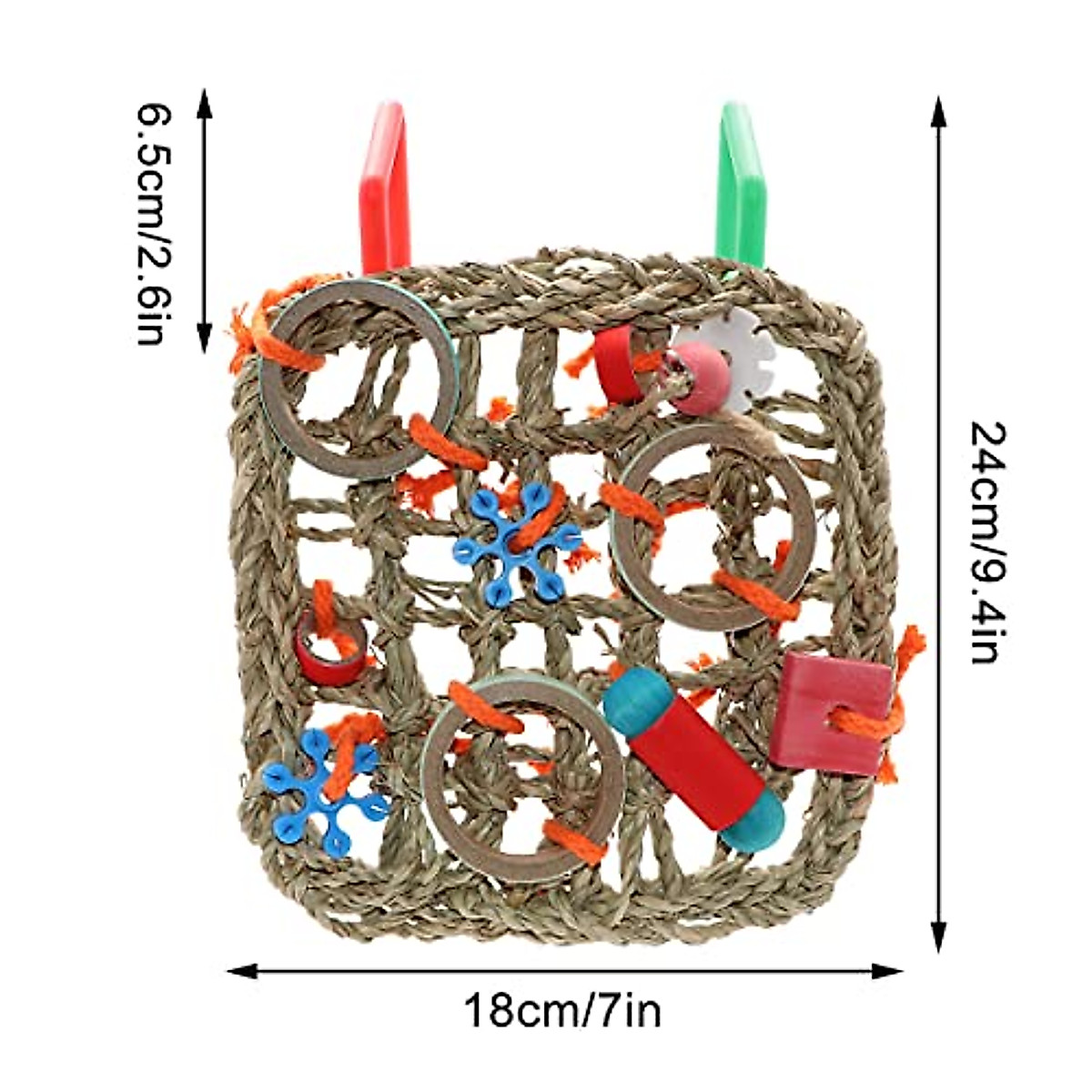 Wontee Bird Climbing Net Parrot Straw Braid Rope Hanging Foraging Wall for Parakeet Cockatiel Budgie Lovebird Cage Swing Toy