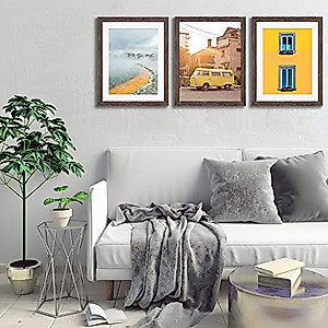 11x14 Rustic Picture Frames Solid Wood Distressed Brown Display Picture 9x12 or 8x10 with Mat or 11x14 Frame without Mat - Farmhouse Wooden Photo Frame 11x14 with 2 Mats for Wall Mounting or Table Top