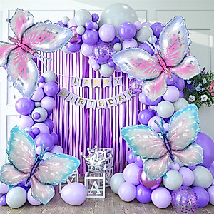 AEXHOT 8PCS Butterfly Balloons, Gradient Giant Butterfly Foil Mylar Balloon Butterfly Birthday Decorations for Butterfly Theme Birthday Party Wedding Supplies (Pink Purple, Blue)