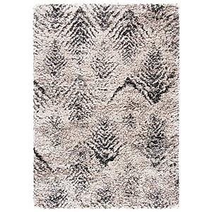 SAFAVIEH Iceland Shag Collection Area Rug - 9' x 12', Cream & Grey, Modern Design, Non-Shedding & Easy Care, 2.5-inch Thick Ideal for High Traffic Areas in Living Room, Bedroom (ISG514A)