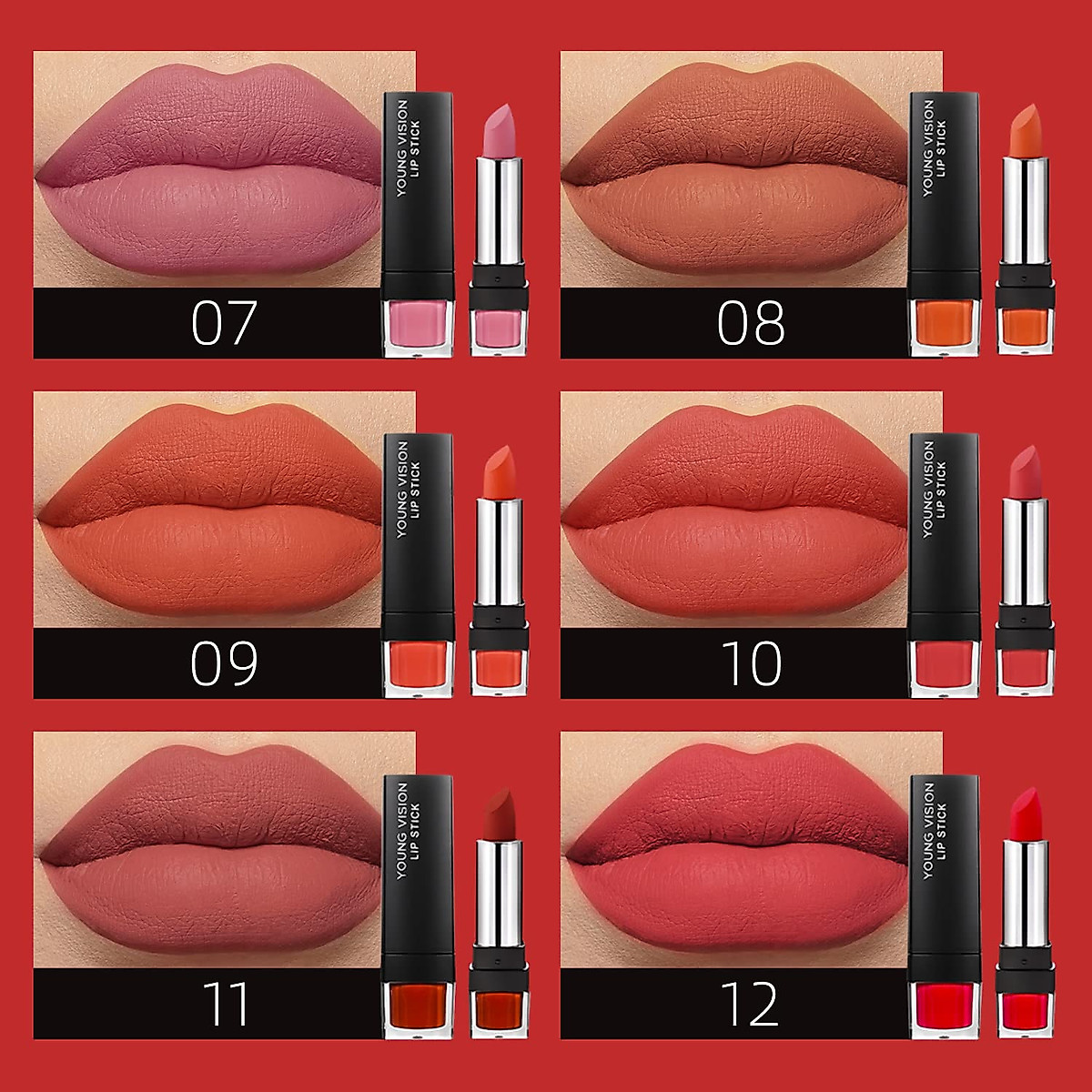 YOUNG VISION Classic Colors Lipstick, Lip Stick Bundles Gift Box Set, Matte Nude Finish, Retractable, 6 Packs