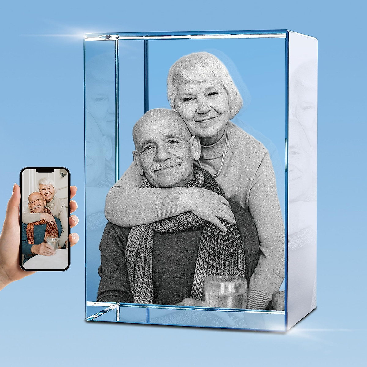 Personalized 3D Crystal Photo, Picture Cube Idea Gift With Your Own Photo, Customized Birthday, Wedding Memorial, Mother's Day, Couples Gift for Women, Wife, Her, Husband, Men - Small Portrait