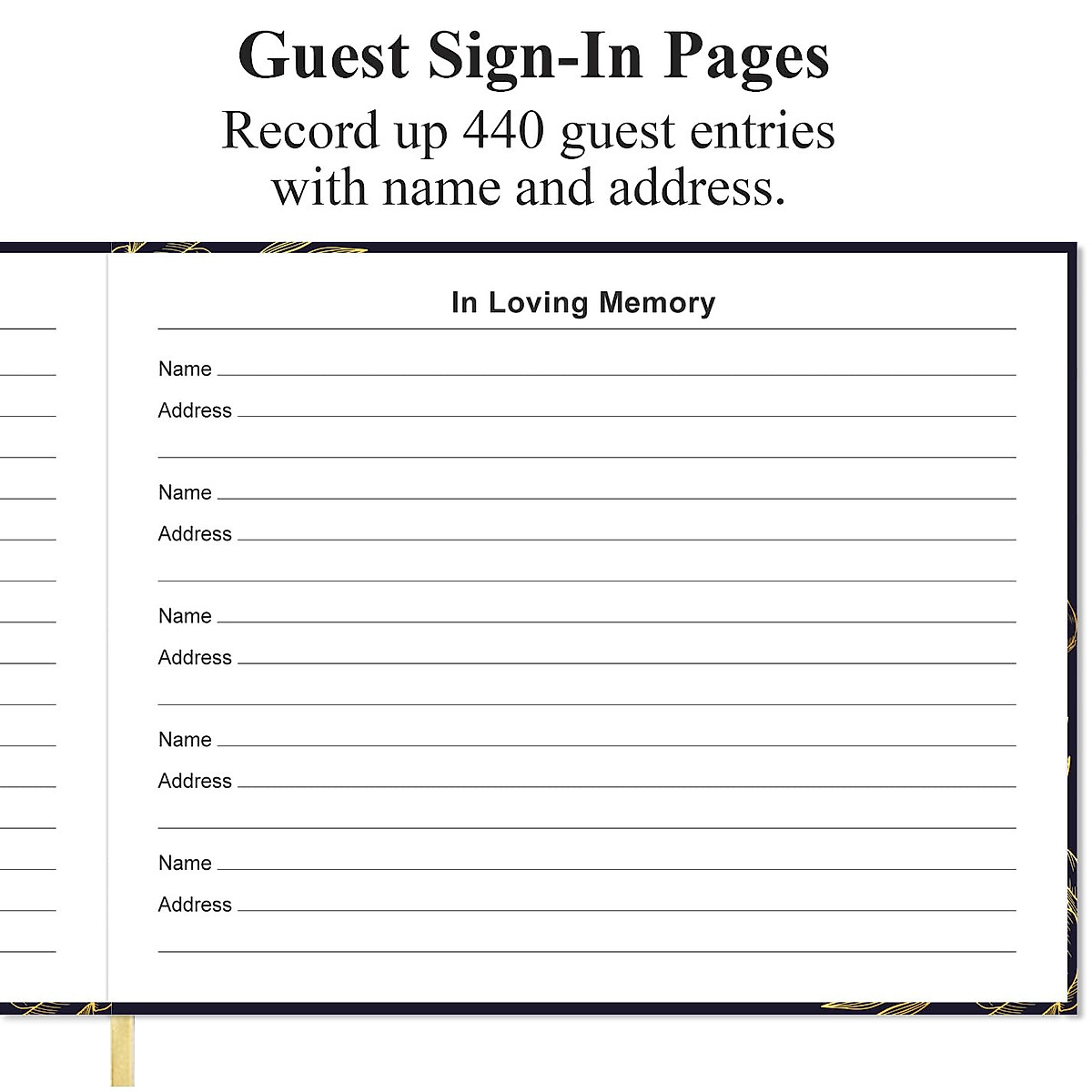 Funeral Guest Book - GuestBook for Memorial & Funeral Services, Guest Sign-in Book & Guestbook Planner, 440 Guests Entries with Name & Address, Memory Book for Funeral Guest Registry, 9" x 7", Black