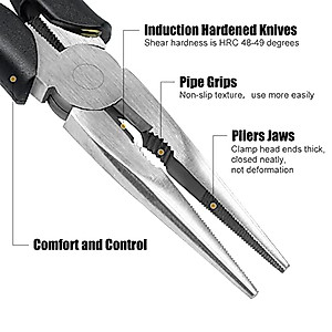 ZUZUAN Premium VISE-GRIP Long Needle Nose Pliers- 8” & 6’’, Paper Clamp Precision, High Carbon Steel, Soft Grip with Wire Cutter, Long Nose Cutting Pliers for Home, Fishing, Jewelry, Crafts,2pcs